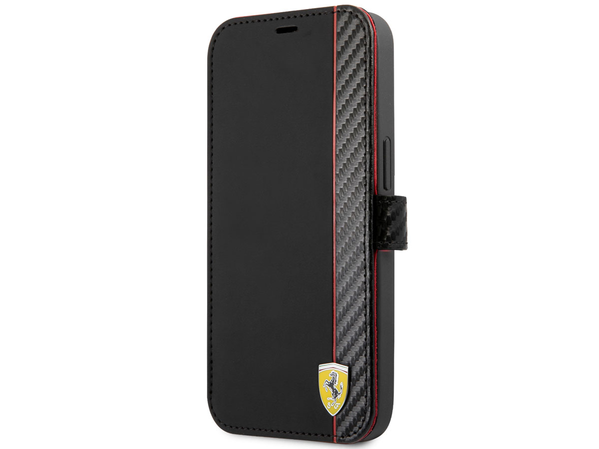 Ferrari Carbon Stripe Bookcase iPhone 13 Hoes Zwart