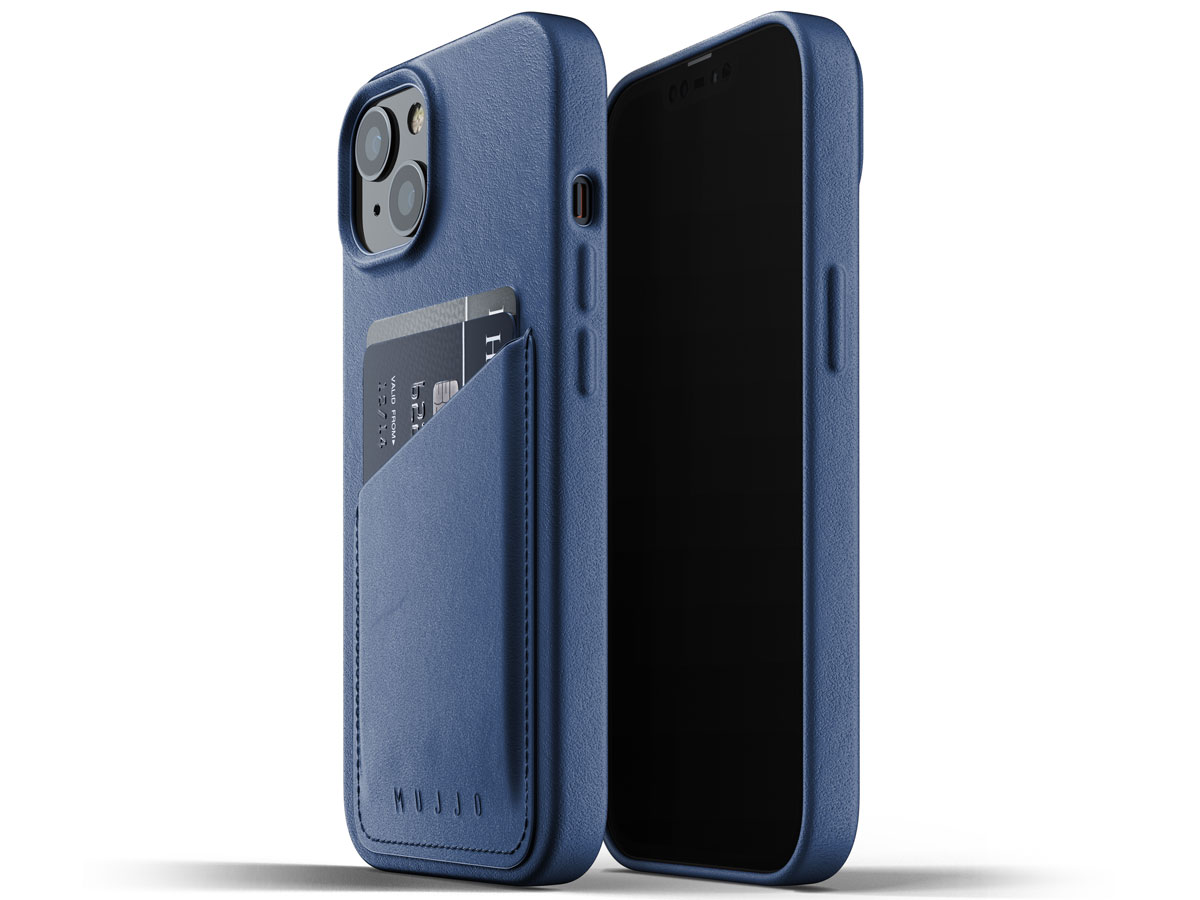 Mujjo Full Leather Wallet Case iPhone 13 | Blauw