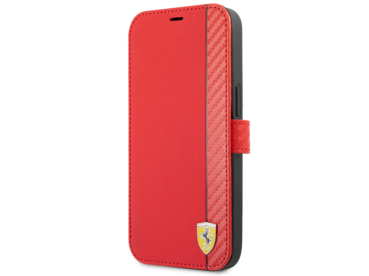 Ferrari Carbon Stripe Bookcase iPhone 13 Pro Hoes Rood