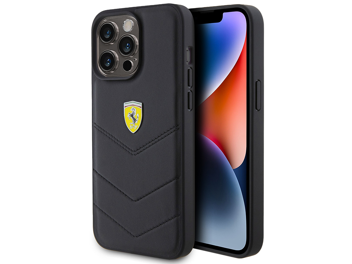 Ferrari Quilted Leather Case iPhone 15 Pro Hoesje Zwart