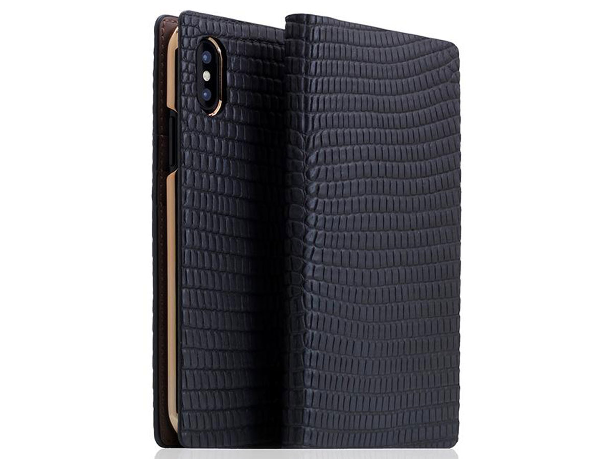 SLG Design D3 Lizard Case Black | Leren iPhone X/Xs hoe