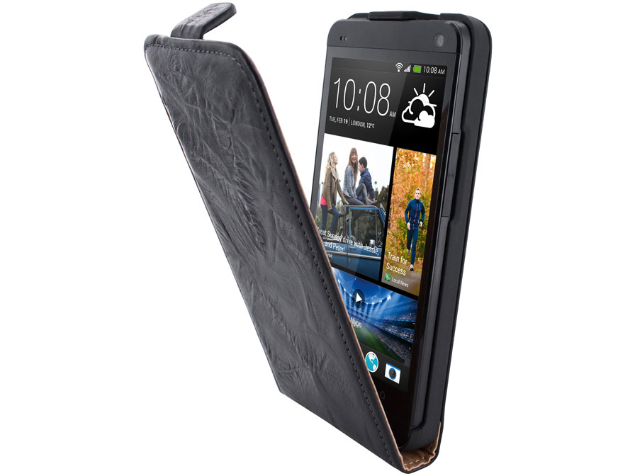 Mobiparts Vintage Echt Leren Flip Case voor HTC One (M7)