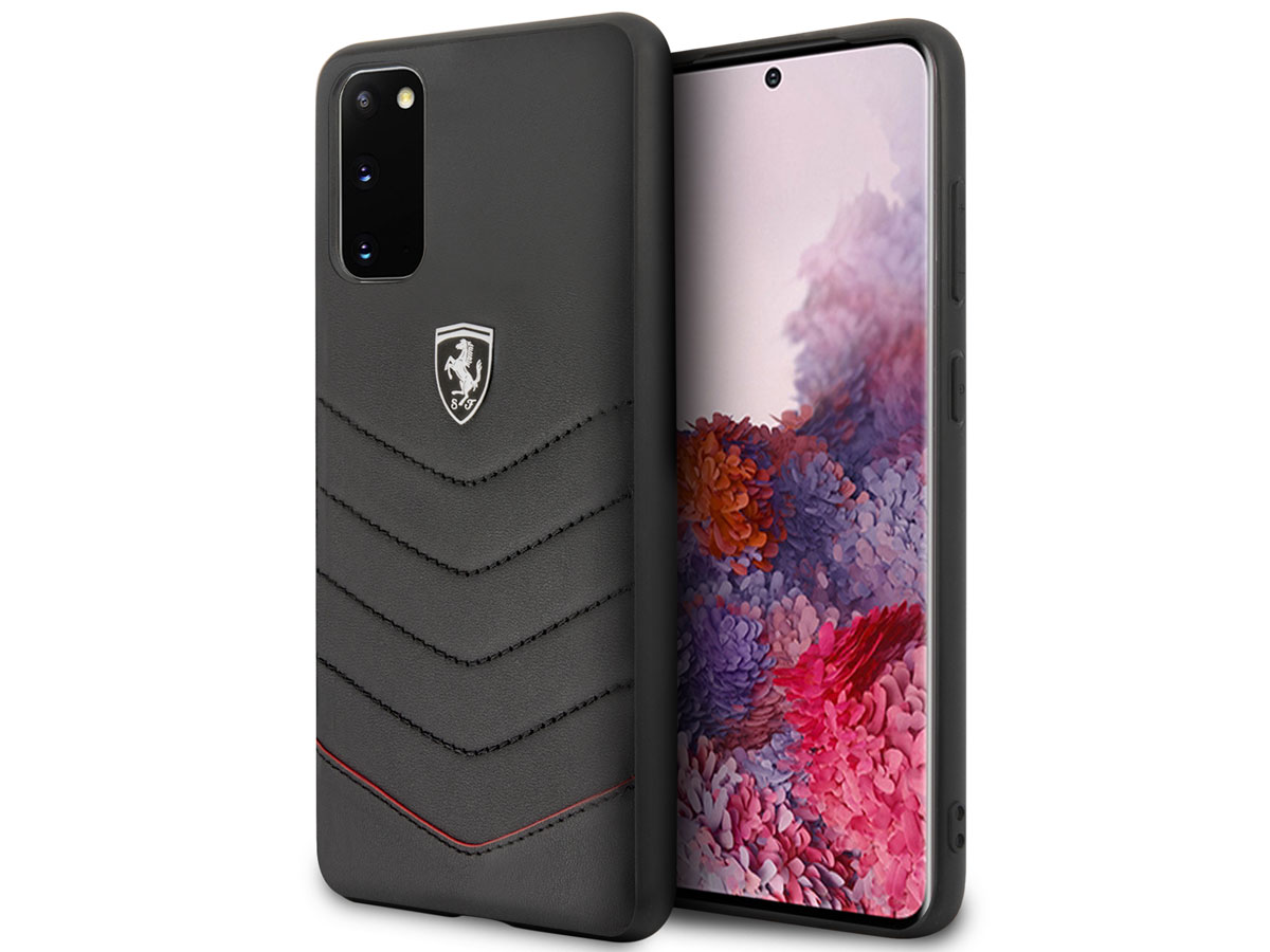 Ferrari Quilted Case Zwart Leer | Galaxy S20 hoesje